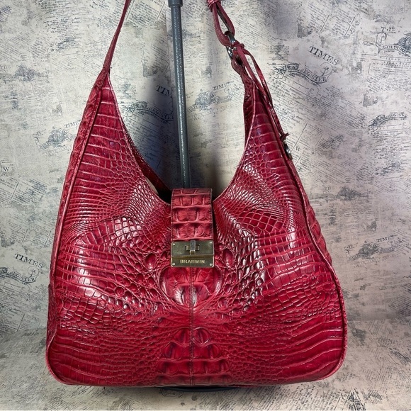 Brahmin | Bags | Brahmin Maggie Red Croc Embossed Leather Hobo Bag ...